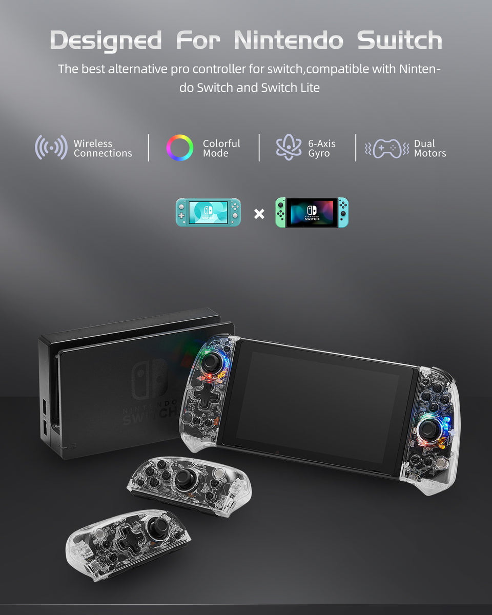 BINBOK Wireless RGB Joycon Slim Controller for Switch/Switch OLED-Tran